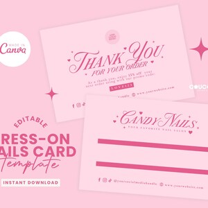 Pink DIY Press on Nails Card Templates, Editable Stick the Fake Nails ...