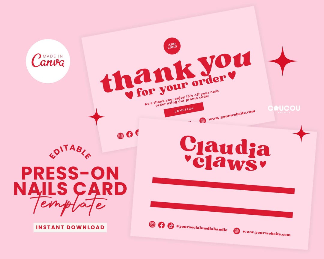 Press on Nails Product Packaging Card Templates, DIY Artificial Nails ...