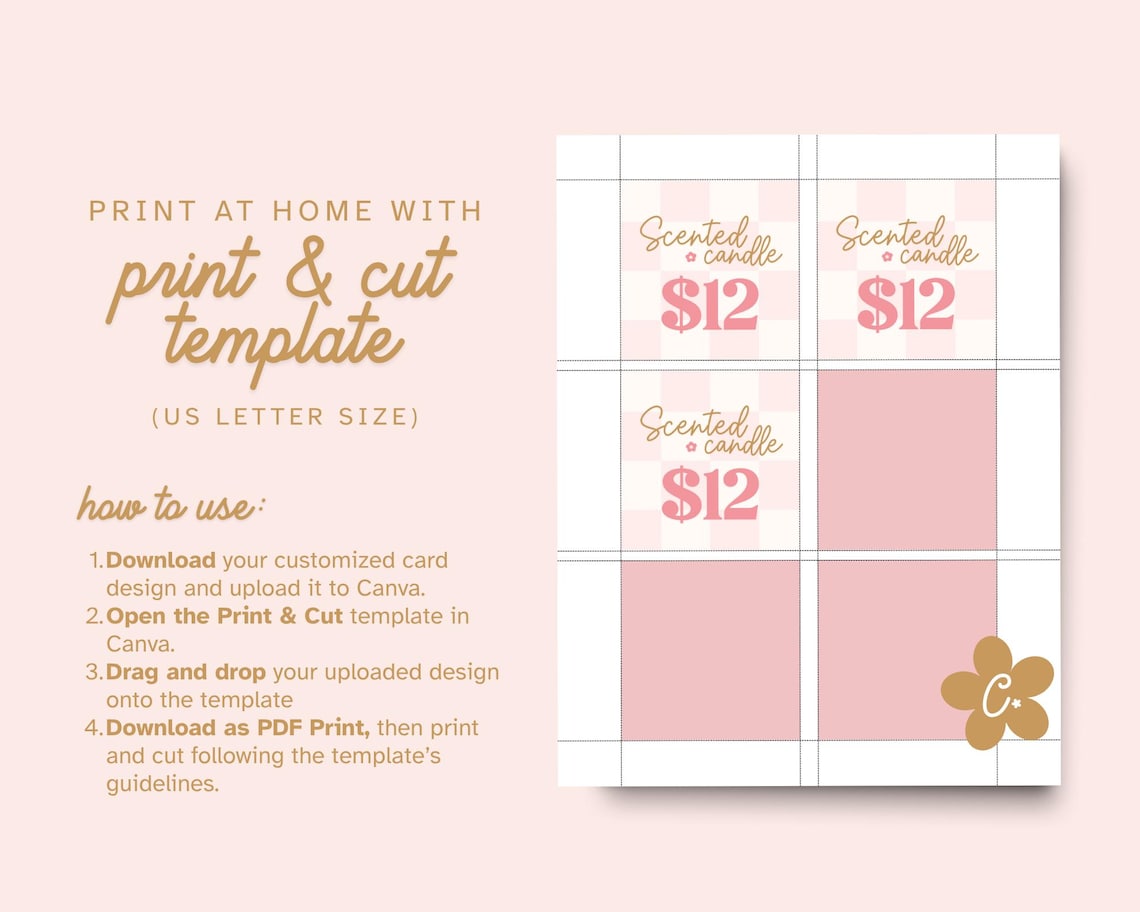 Cute Price Display Cards Editable Canva Template, Pastel Pink Printable ...
