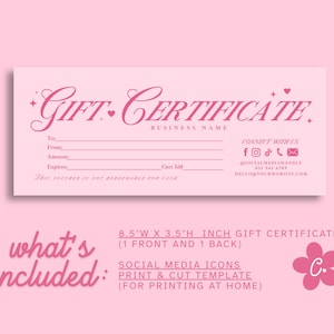 Pink Gift Certificate Template Canva, DIY Printable Gift Voucher ...