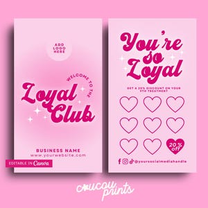 Pink Loyalty Card Template Canva, Editable Customer Punch Card ...
