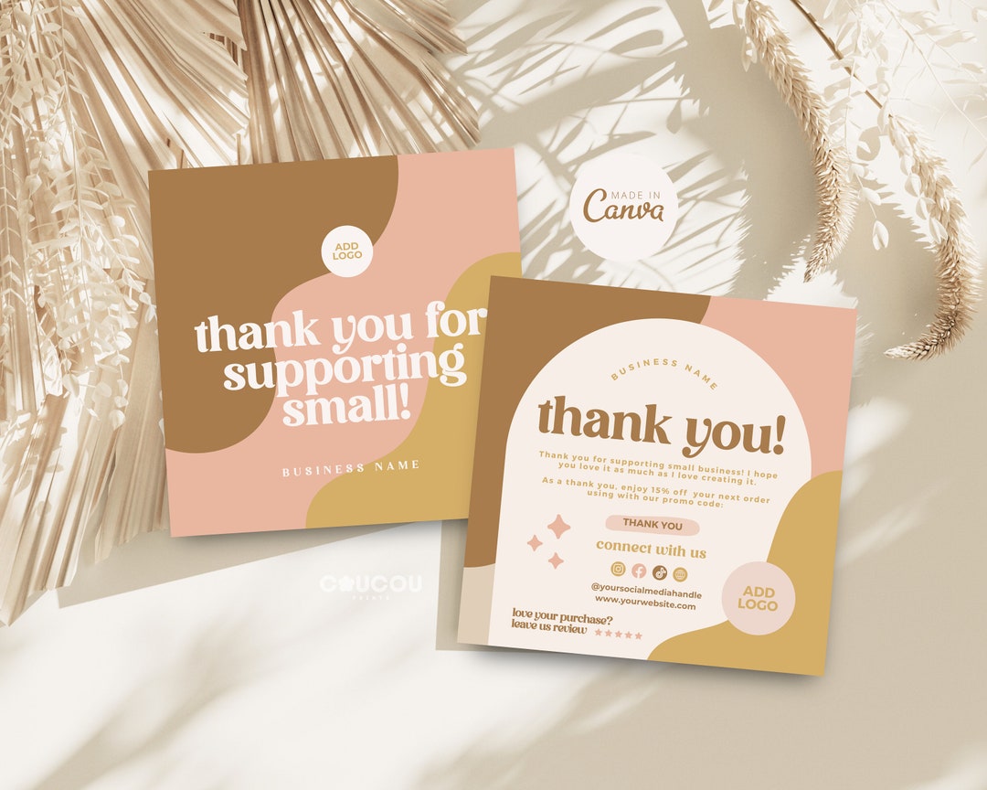 Square Thank You Card Template, Printable Business Thank You Boho ...