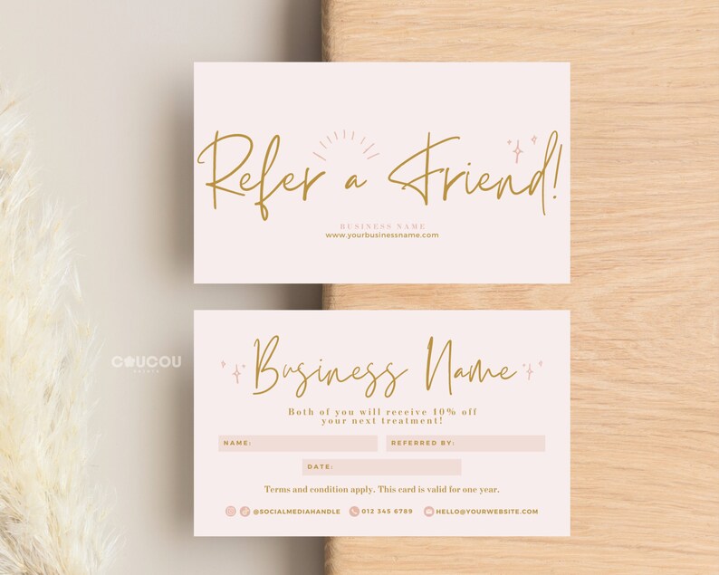 Printable Referral Card Template, Editable Refer a Friend Card, Salon Loyalty Rewards Card ...