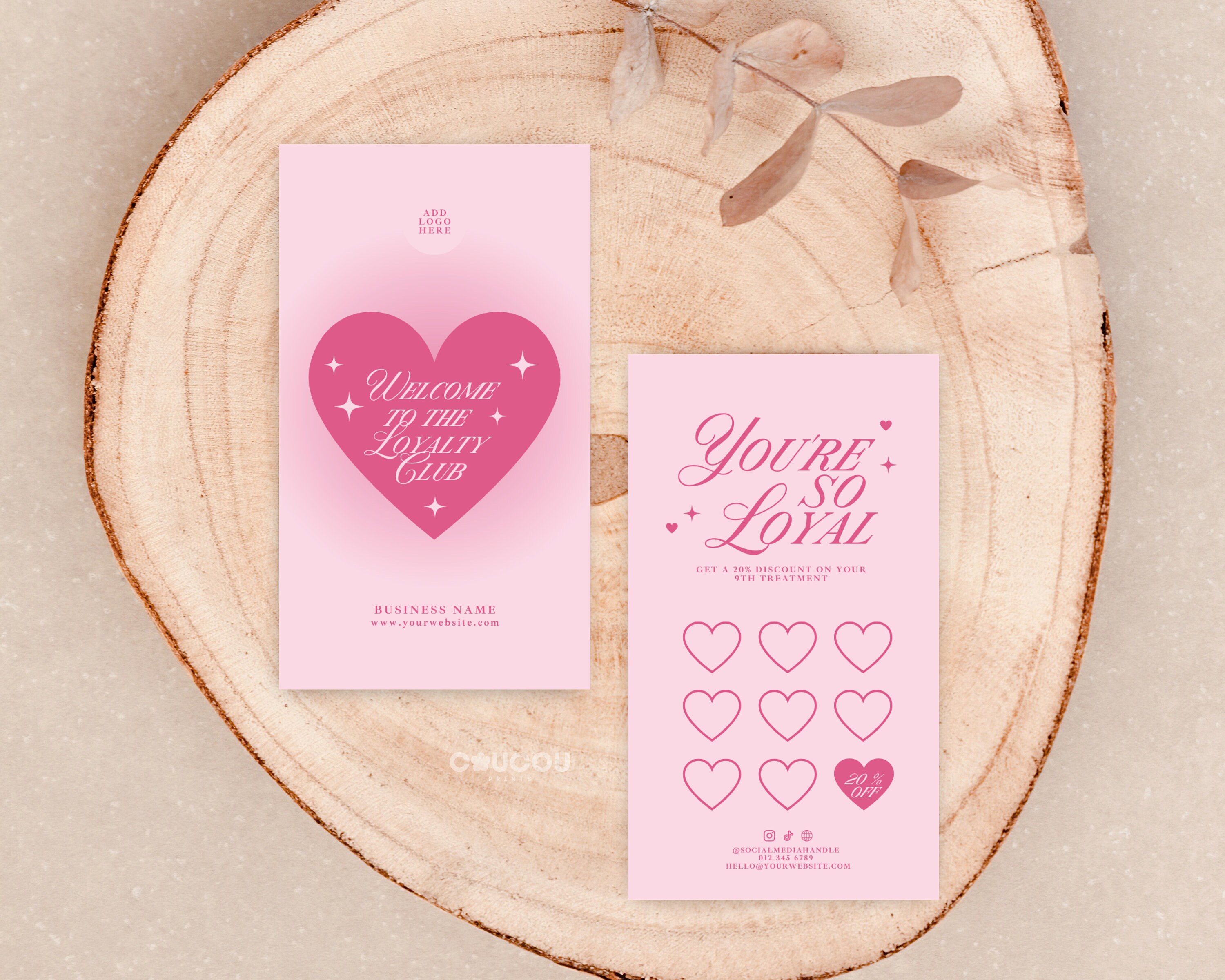 Pink Loyalty Card Template Canva Editable Customer Punch - Etsy UK