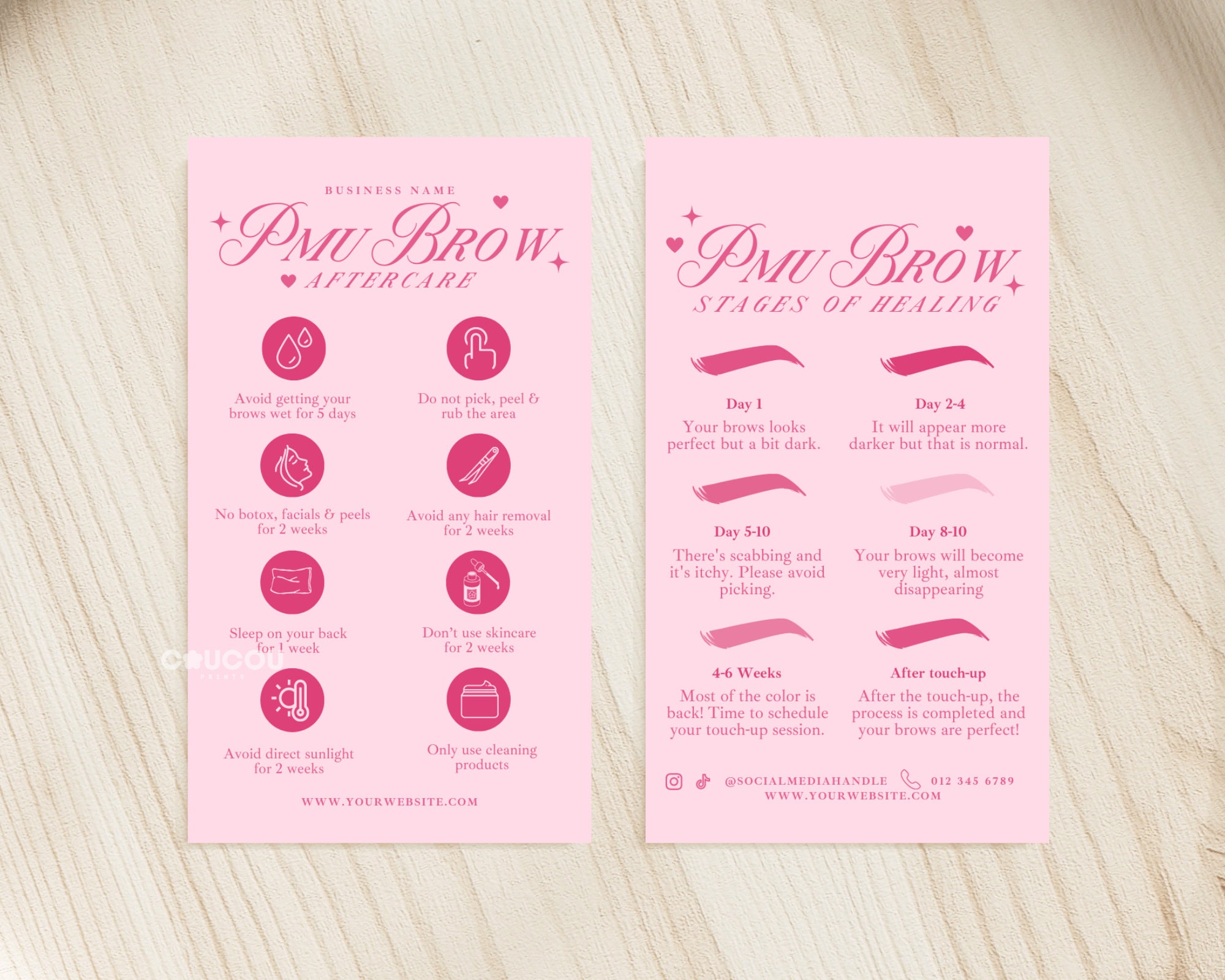 PMU Brow Healing Stages Template, Editable Eyebrows Aftercare Card ...