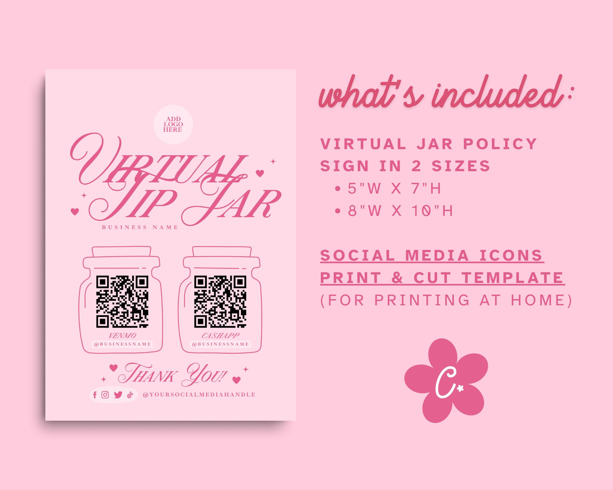 Printable Pink Virtual Tip Jar Sign, Editable Virtual Tip Jar Venmo ...