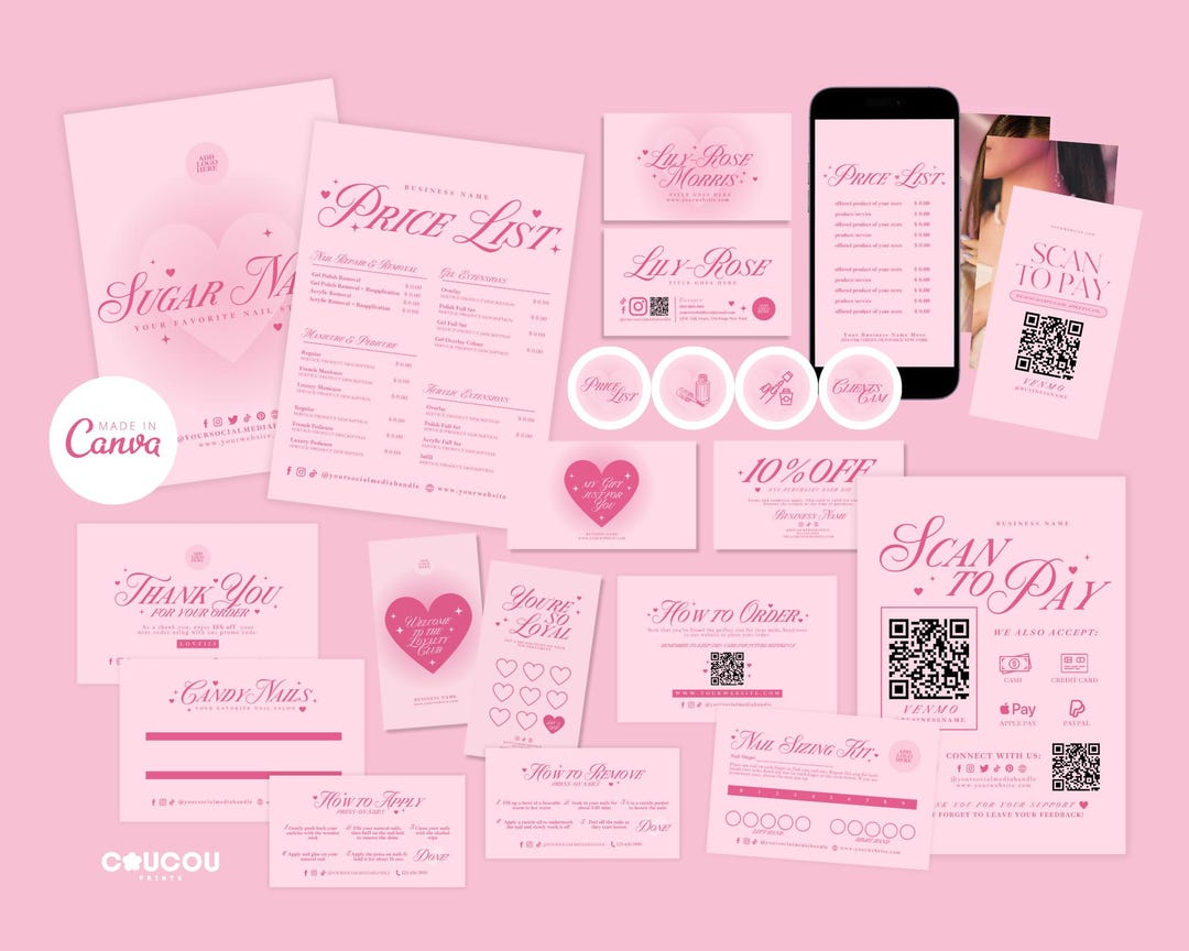 Pink Press on Nail Business Bundle, Nails Product Packaging Card, How ...