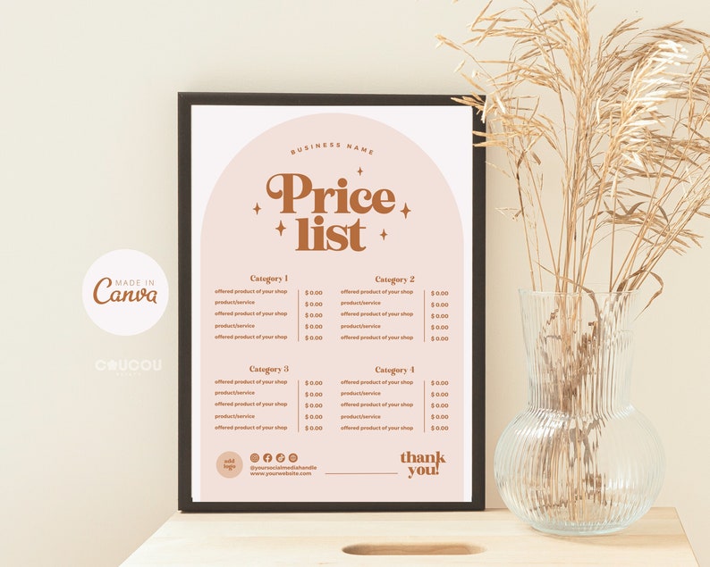 Retro Price List Template Canva, Editable Payment Sign, Printable Salon ...