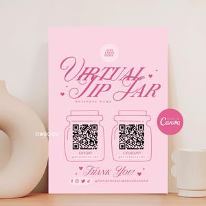 Printable Pink Virtual Tip Jar Sign, Editable Virtual Tip Jar Venmo Payment Sign, Tips Accepted ...