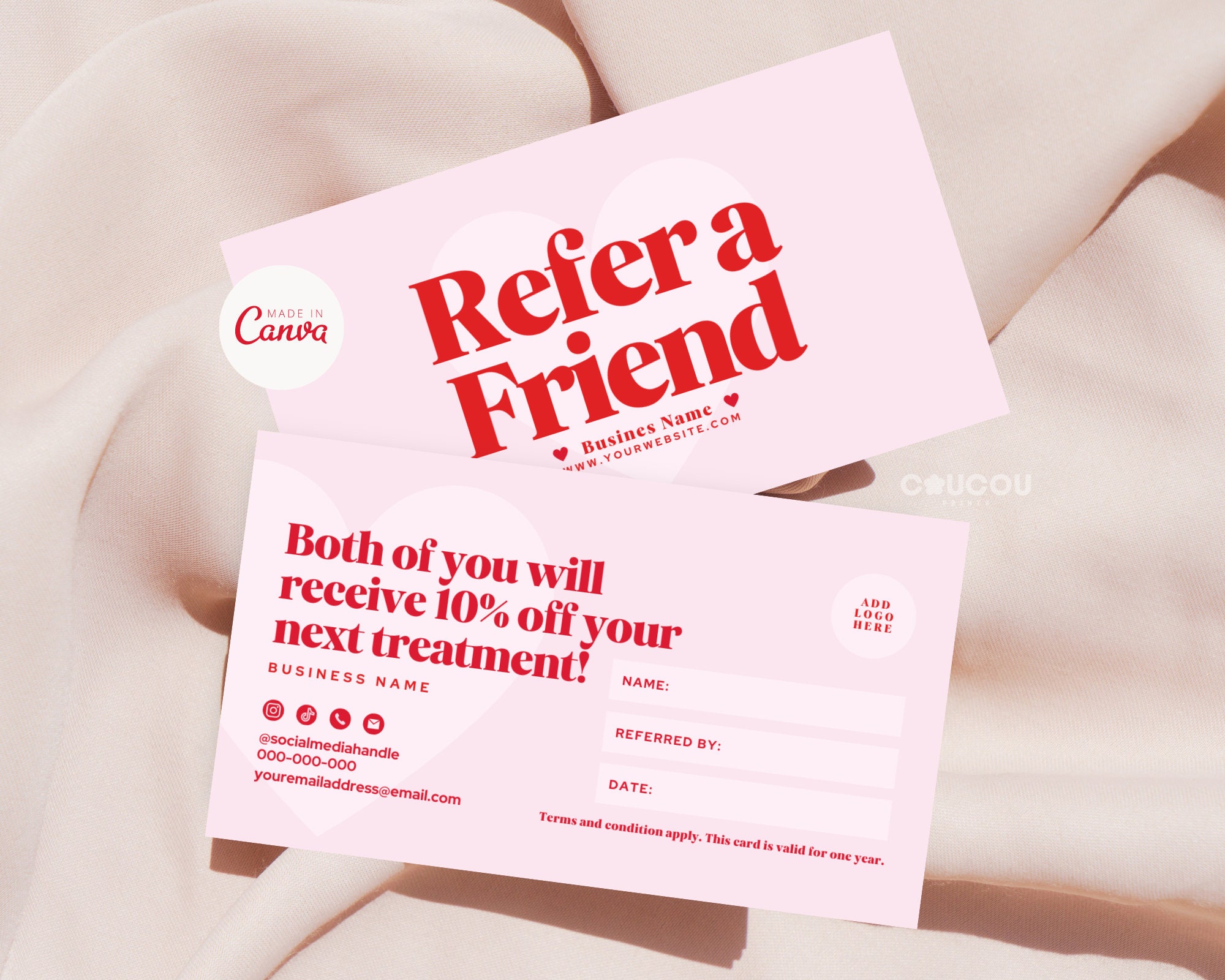 Printable Referral Card Template, Refer a Friend Card, Custom Loyalty Rewards Card, Editable ...