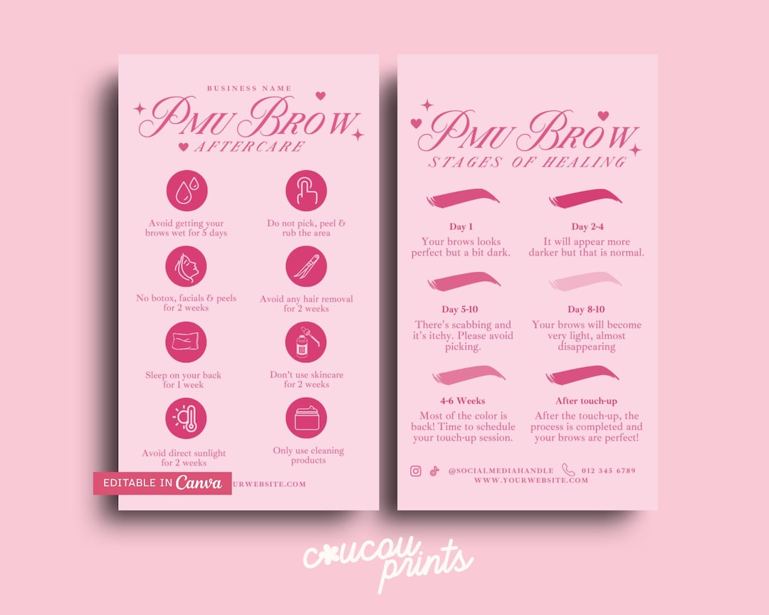 PMU Brow Healing Stages Template, Editable Eyebrows Aftercare Card ...