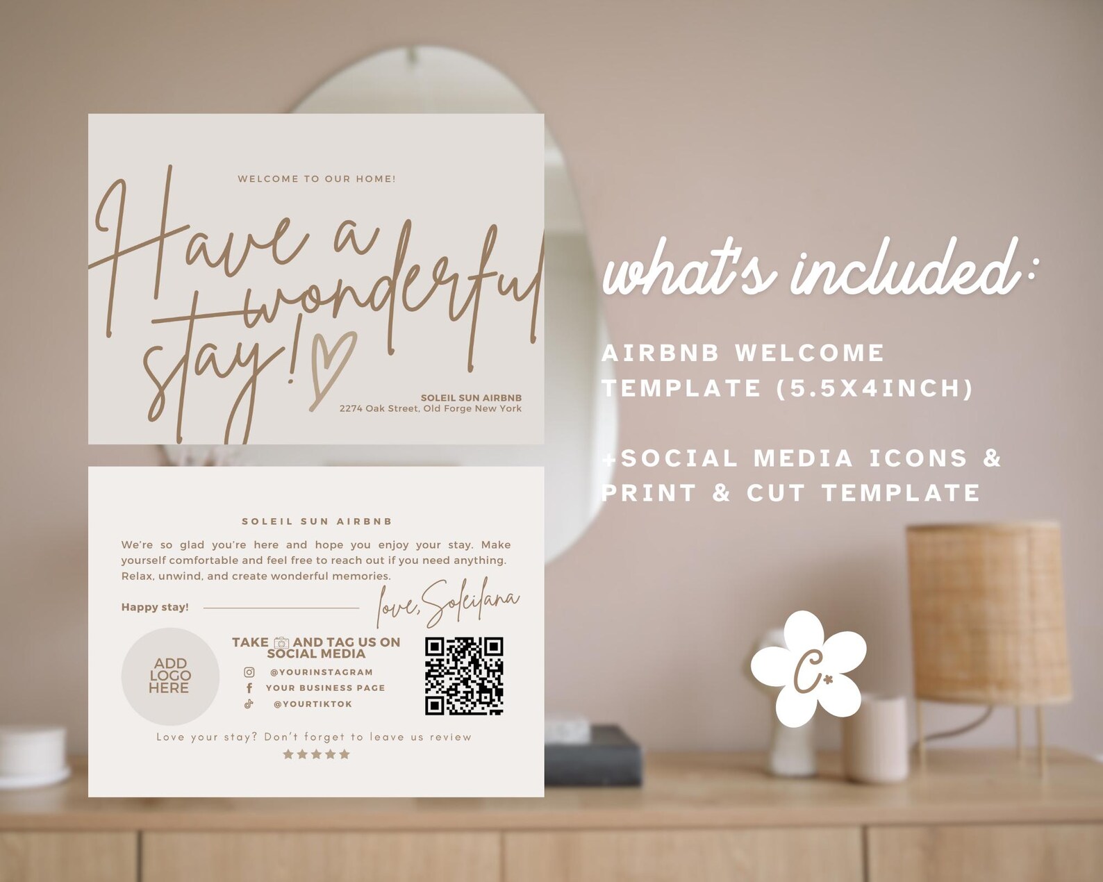 Airbnb Welcome Card for Guests, Editable Airbnb Host Thank You Card ...