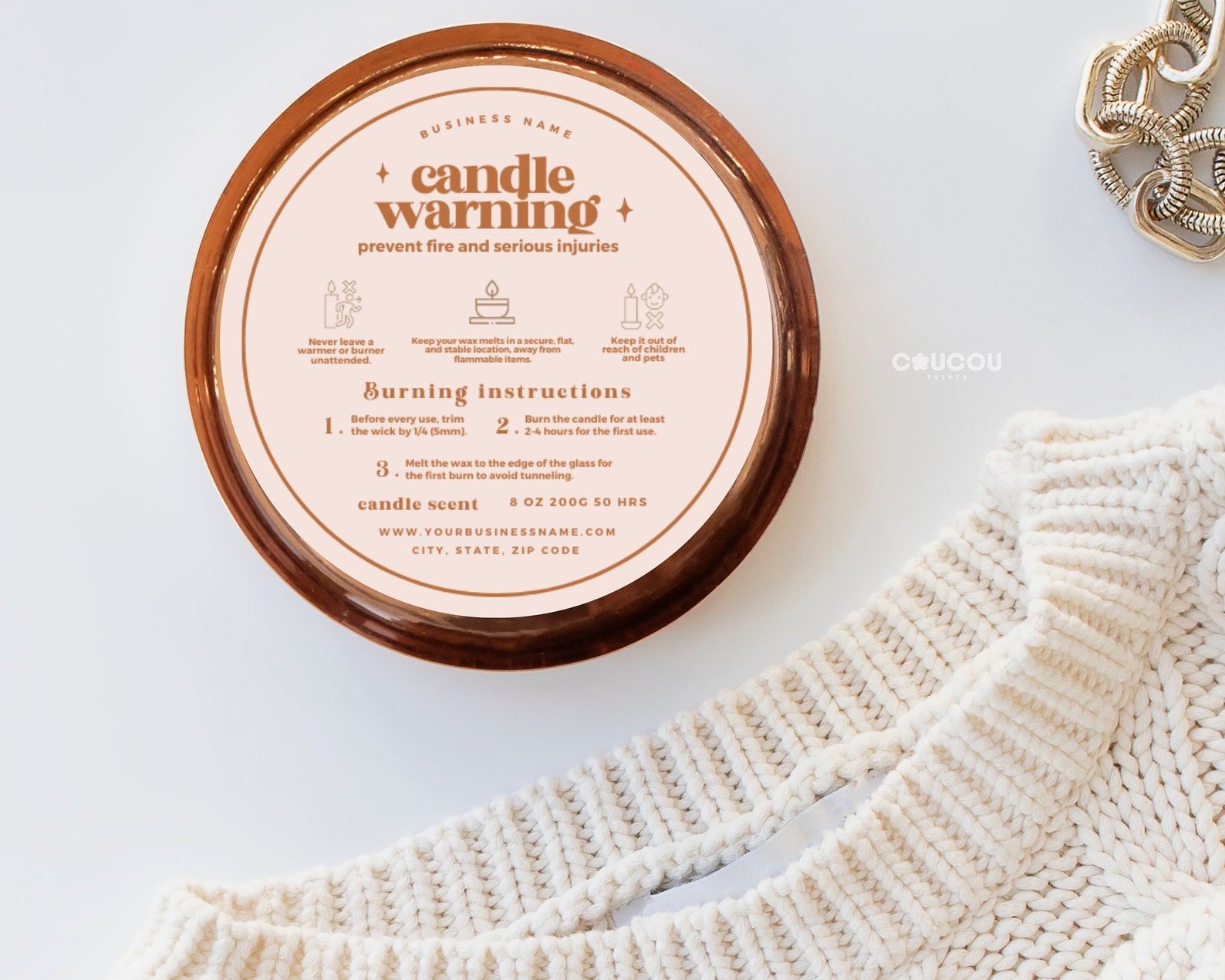 Candle Warning Label Template Design, Editable Candle Warning Card ...