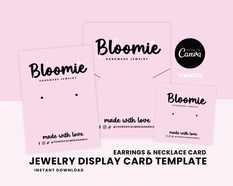 Pink Jewelry Display Card Template, Printable Earring Card, Editable ...