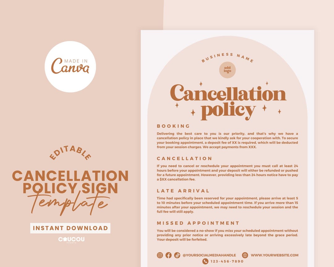 Editable Cancellation Policy Template, Retro Cancellation Spa Policies ...