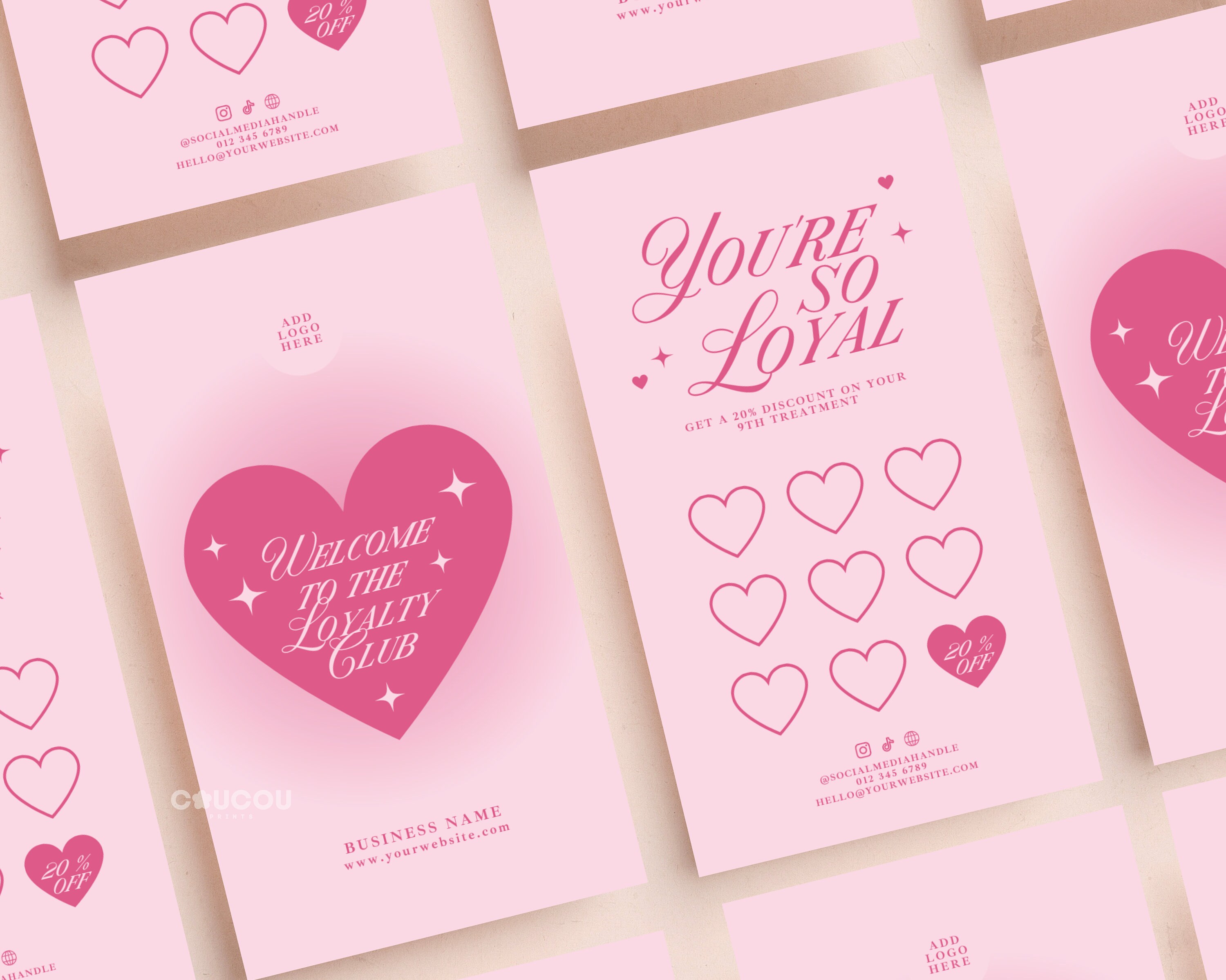 Pink Loyalty Card Template Canva Editable Customer Punch - Etsy UK