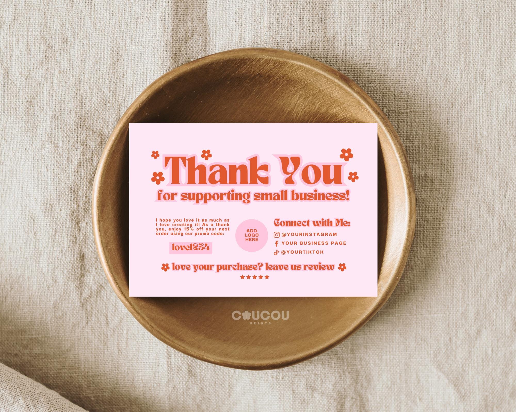 Retro Business Thank You Card Template, Editable Packaging Insert ...
