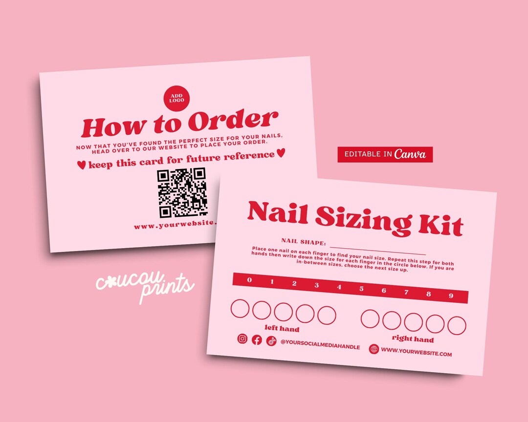 Press on Nails Template Card, Printable False Nail Sizing Kit Design ...