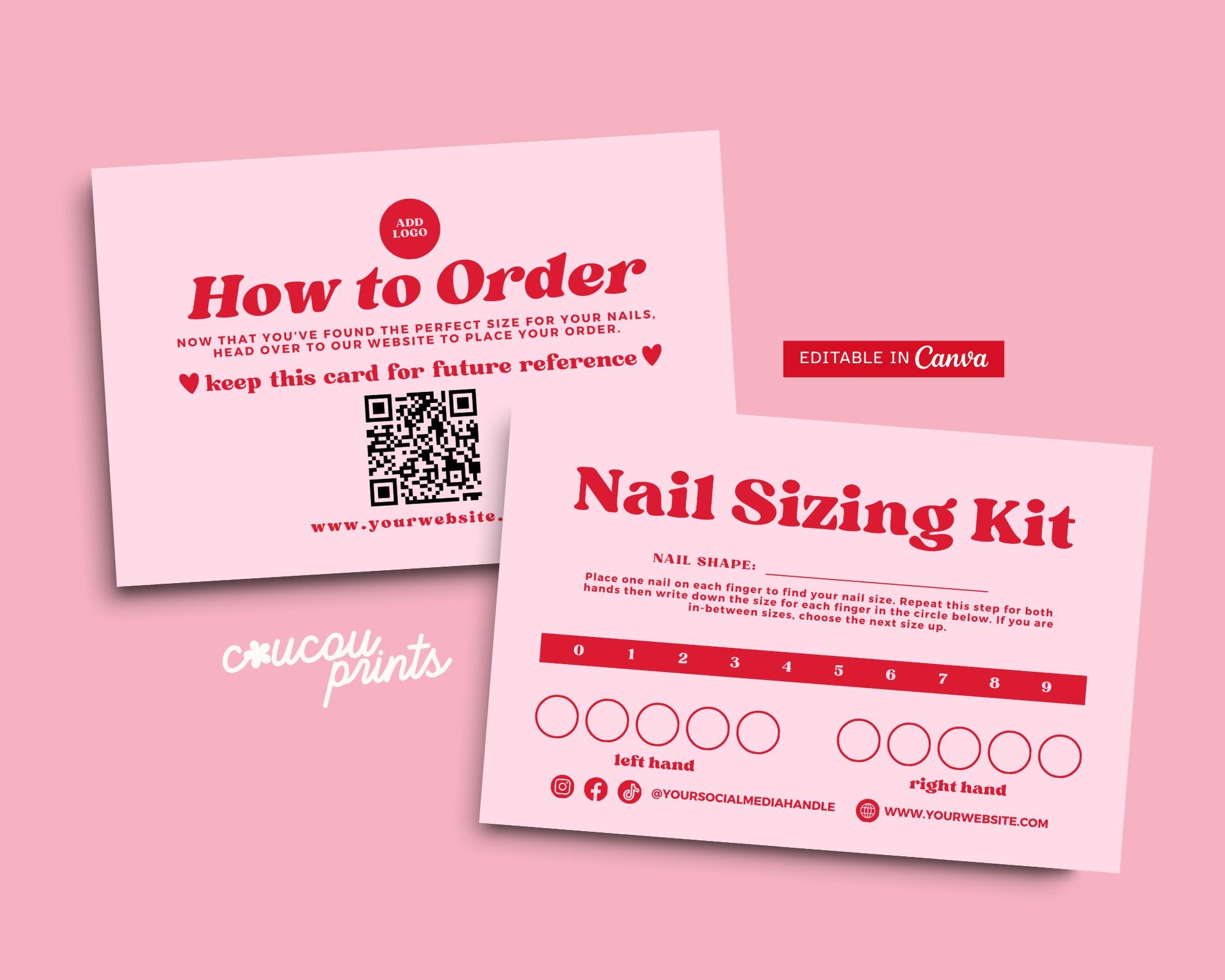 Press on Nails Template Card, Printable False Nail Sizing Kit Design ...