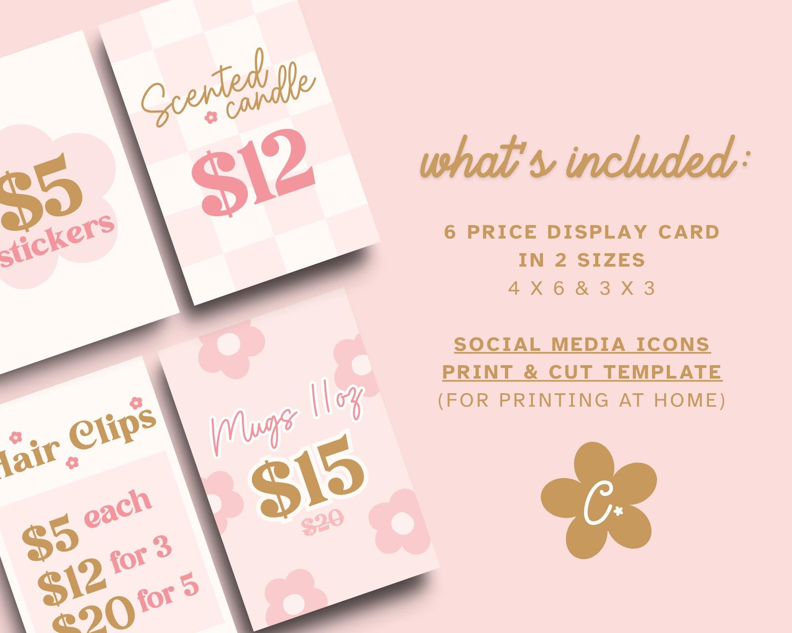Cute Price Display Cards Editable Canva Template, Pastel Pink Printable ...