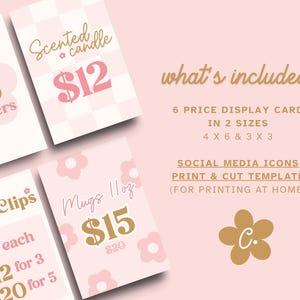 Cute Price Display Cards Editable Canva Template, Pastel Pink Printable ...