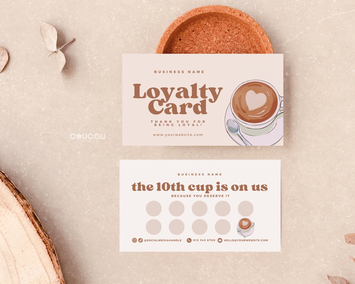 Editable Cafe Loyalty Card Template, Printable Rewards Card Design ...