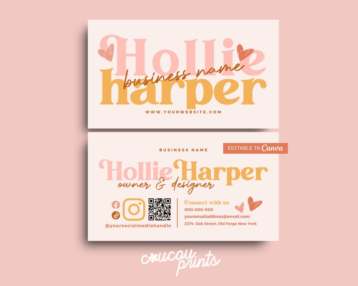 Editable Boho Business Card Canva Template, Colorful Printable Business ...