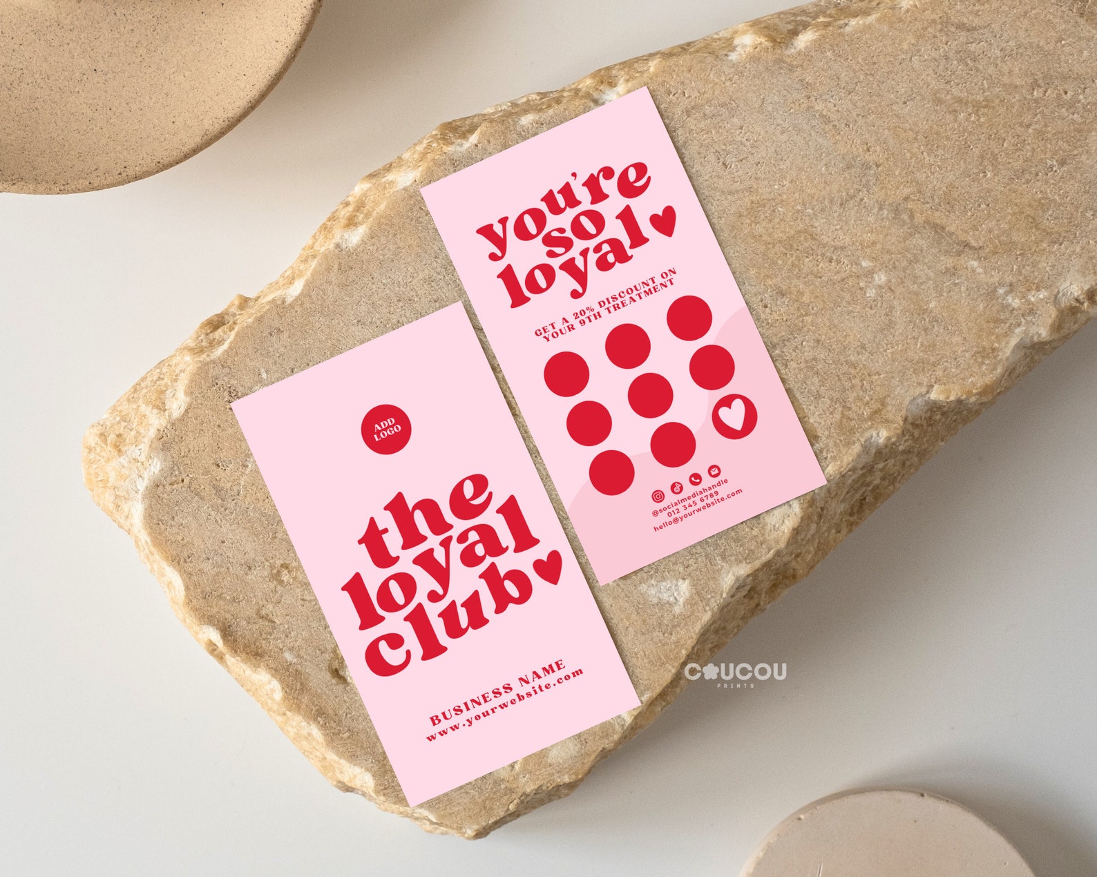 Pink Loyalty Card Template Canva, Editable Customer Punch Card ...