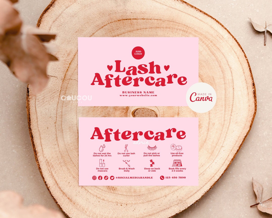 Lash Aftercare Card Template, Editable Lash Extension Card Printable ...