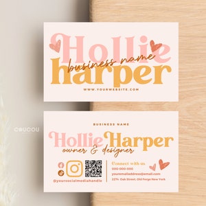 Editable Boho Business Card Canva Template, Colorful Printable Business ...