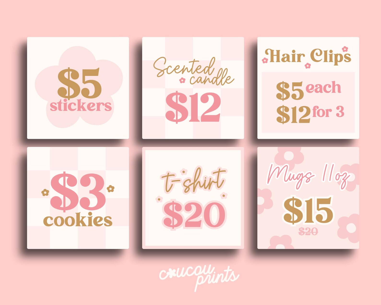 Cute Price Display Cards Editable Canva Template, Pastel Pink Printable ...