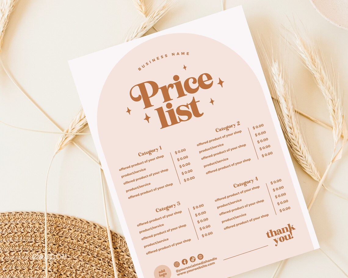 Retro Price List Template Canva, Editable Payment Sign, Printable Salon ...