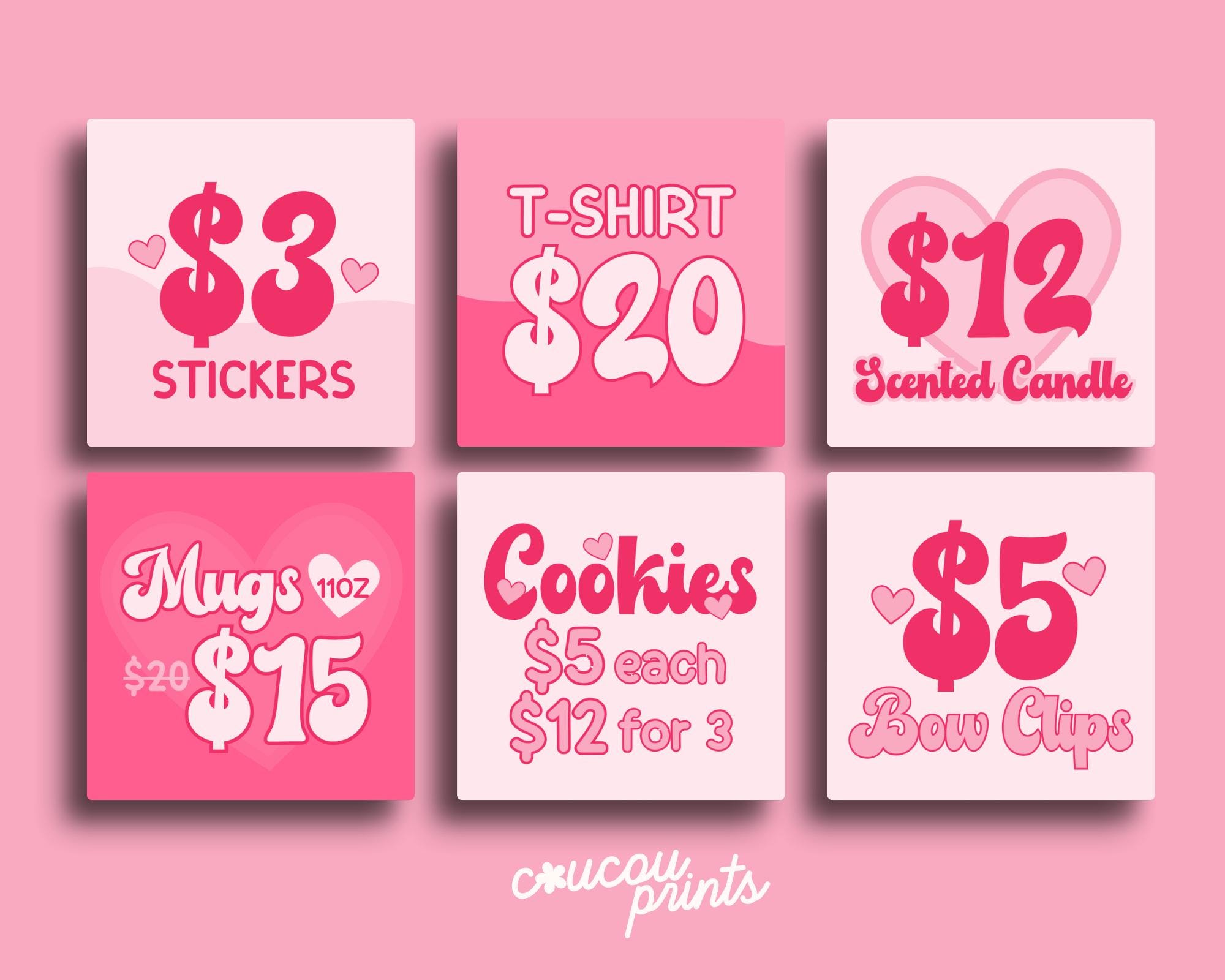 Price Display Cards Editable Canva Template, Pastel Pink Printable ...