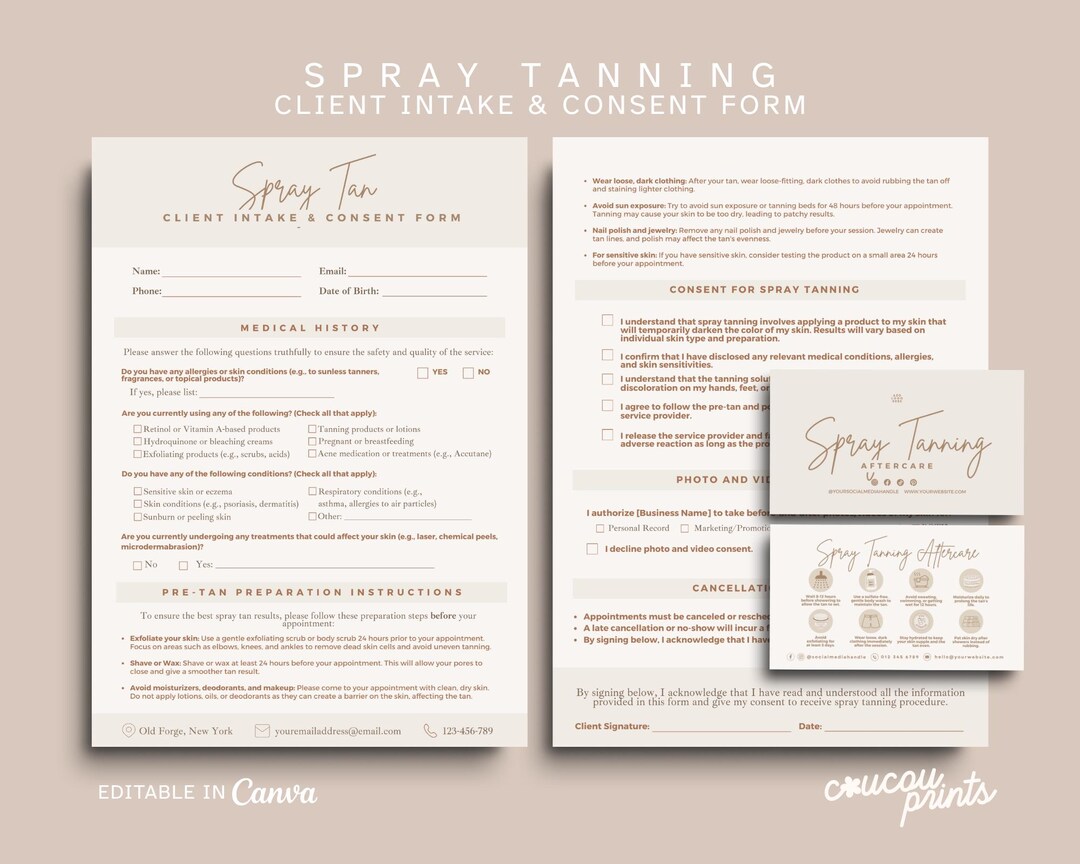 Spray Tan Consent Form, Editable Spray Tan Client, Salon Tanning ...