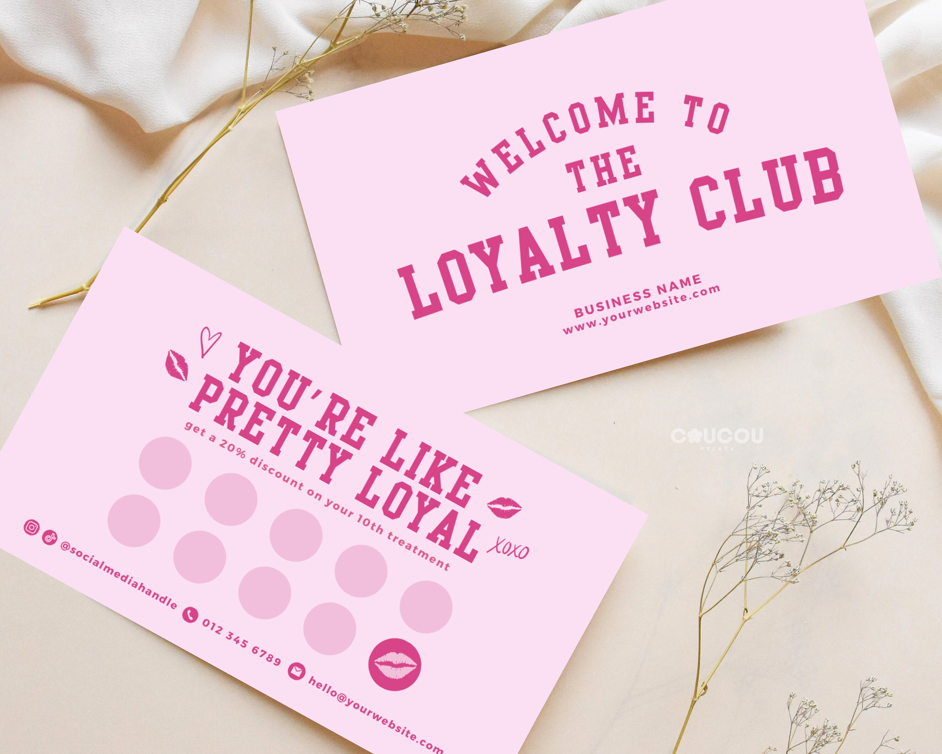Pink Loyalty Card Template Canva, Editable Customer Punch Card ...