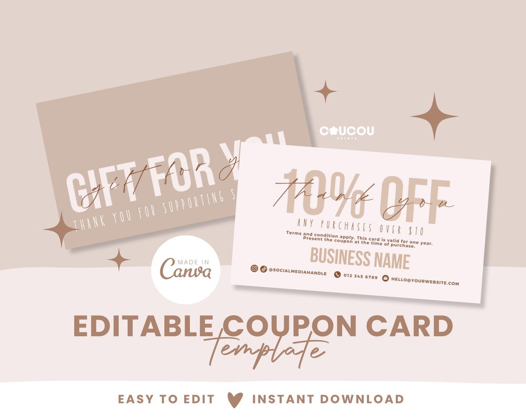 Editable Coupon Card Canva Template, Printable Business Promo Card ...