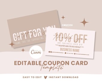 Editable Coupon Card Canva Template, Printable Business Promo Card ...