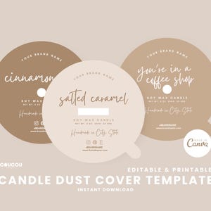 Candle Dust Cover Template, Printable Candle Label Canva Template ...