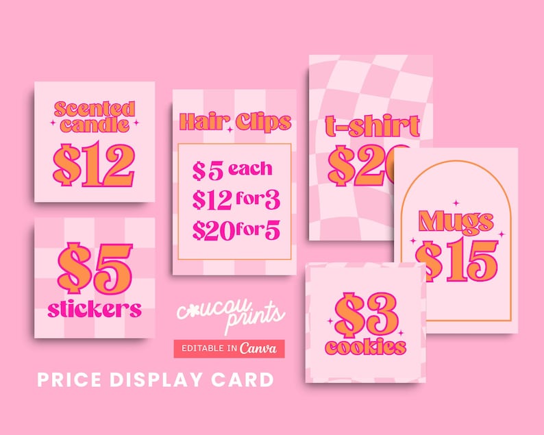Price Display Cards Editable Canva Template, Groovy Printable Price ...