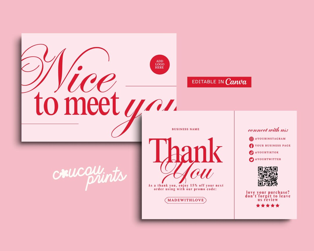 Small Business Thank You Card Template, Editable Thanks for Your ...