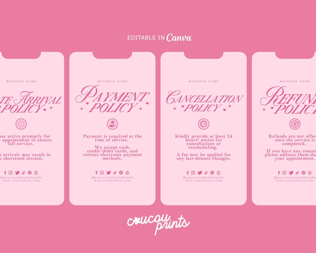 Pink Booking Policy Template Canva, Instagram Story Payment Policy ...