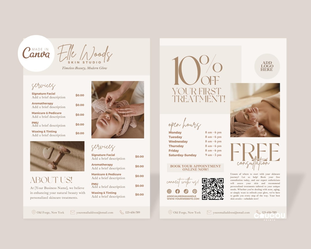2-page Esthetician Flyer Template, Spa and Wellness Flyer, Skin Care ...