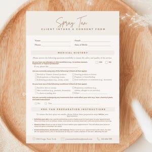 Spray Tan Consent Form, Editable Spray Tan Client, Salon Tanning ...
