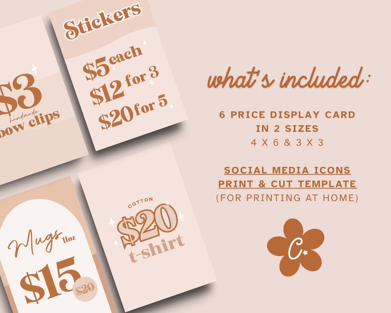 Price Display Cards Editable Canva Template, Retro Printable Price ...