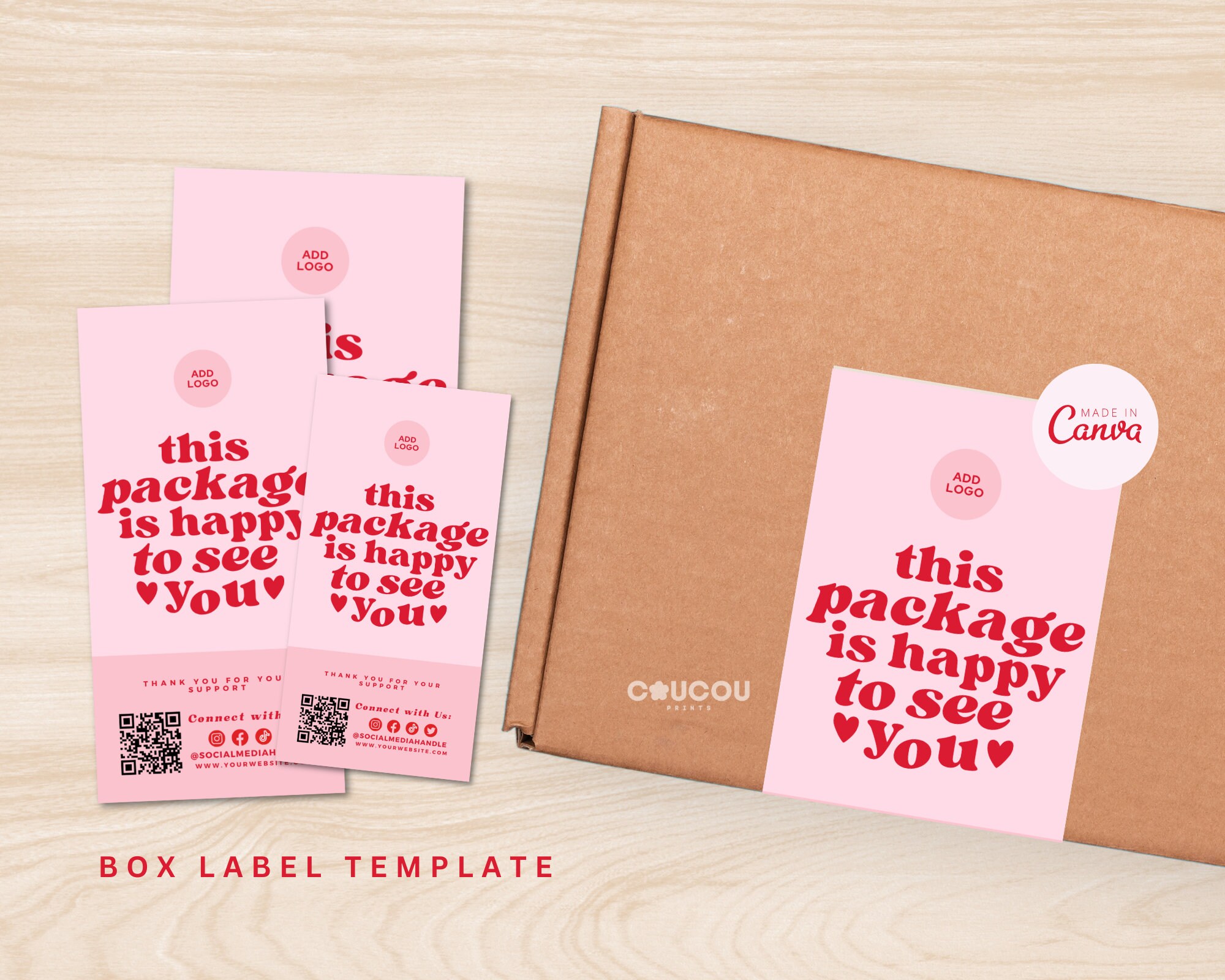 Box Label Template, Custom Package Label Sticker, Editable Branded ...