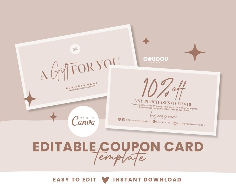 Printable Coupon Card Template, Business Coupon Template, Editable ...