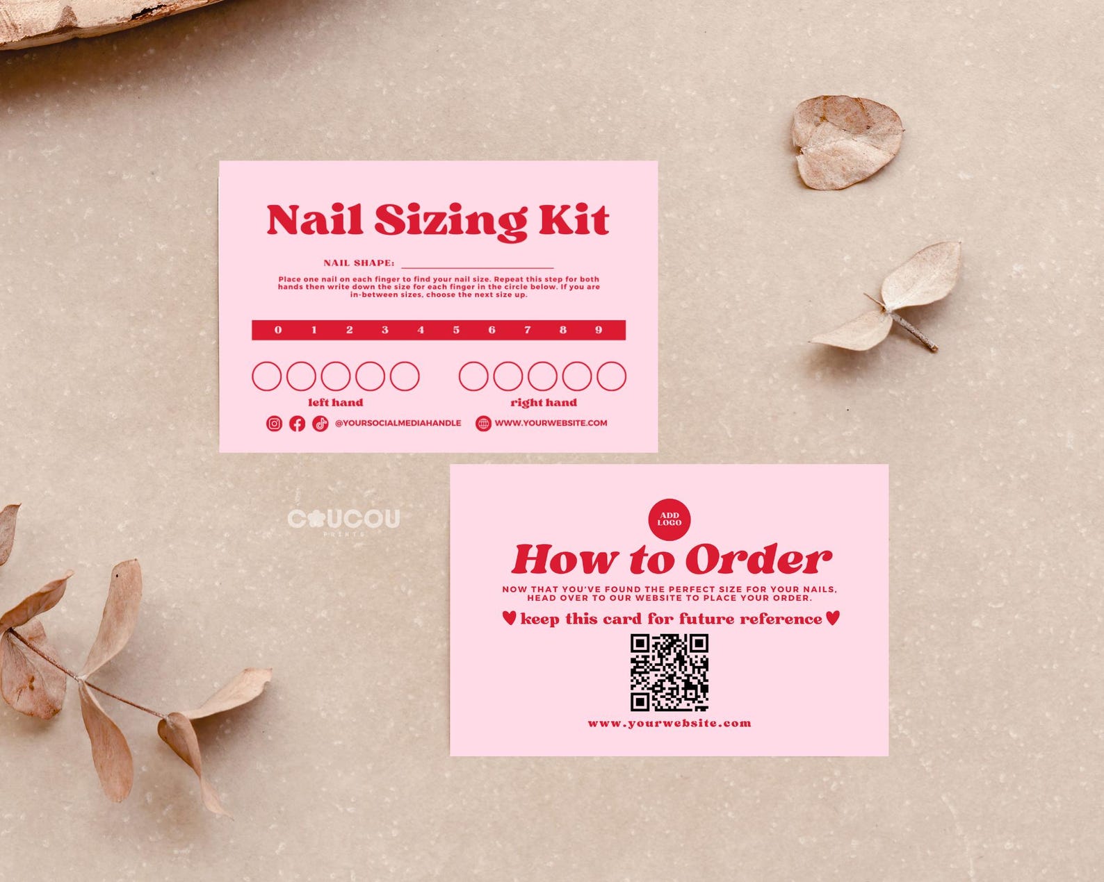 Press on Nails Template Card, Printable False Nail Sizing Kit Design ...