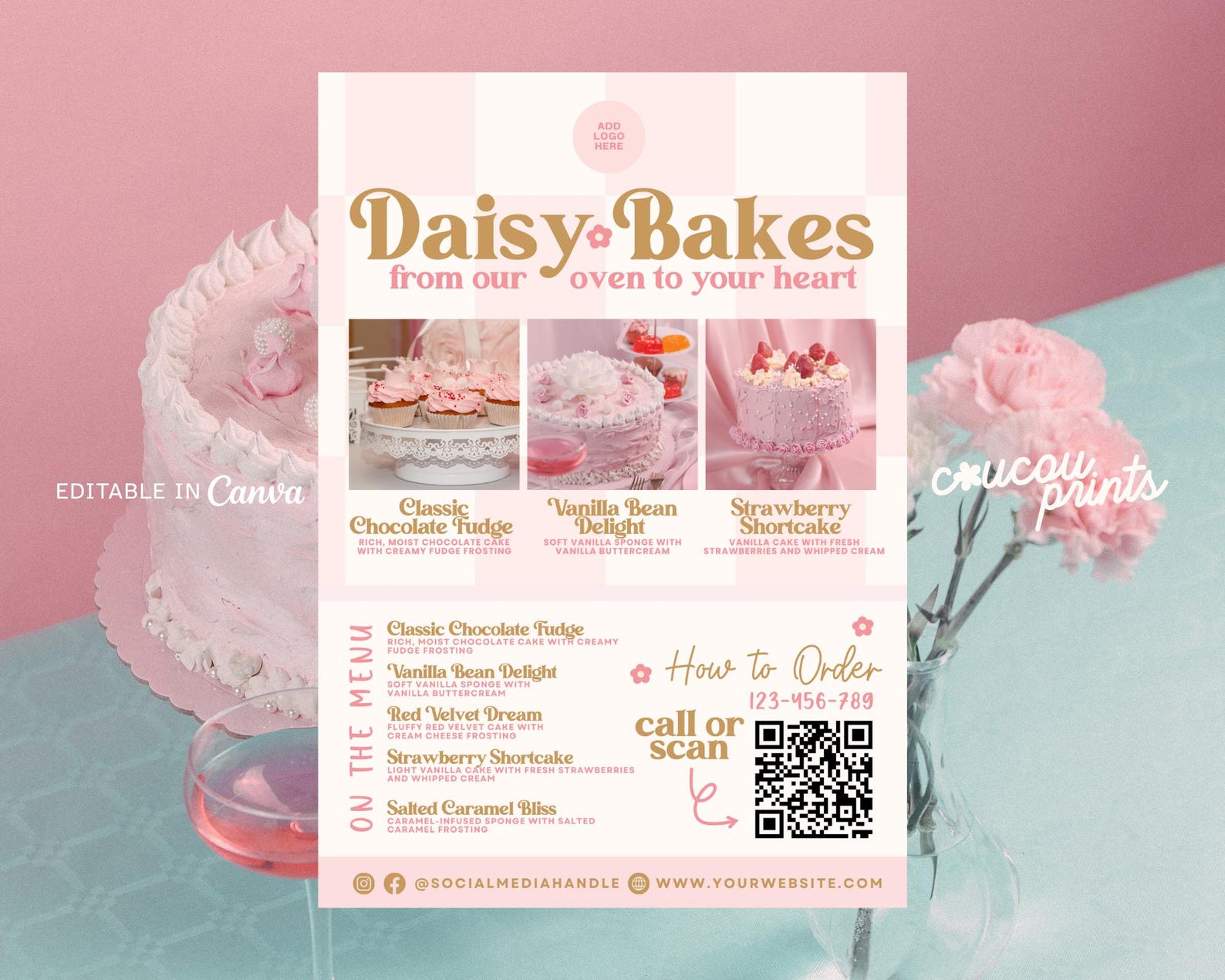 Cute Bakery Marketing Flyer Canva Template, Premade Cupcake Cake ...