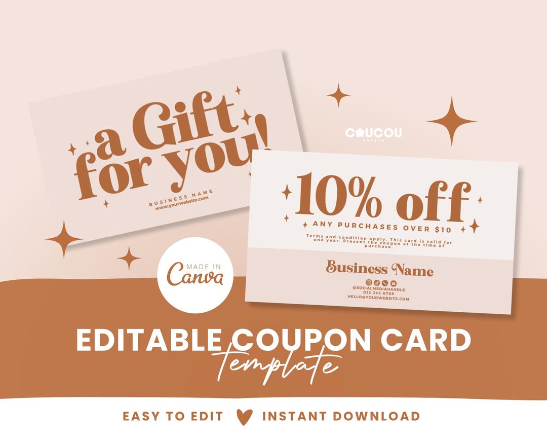 Editable Coupon Card Canva Template, Printable Business Promo Card ...