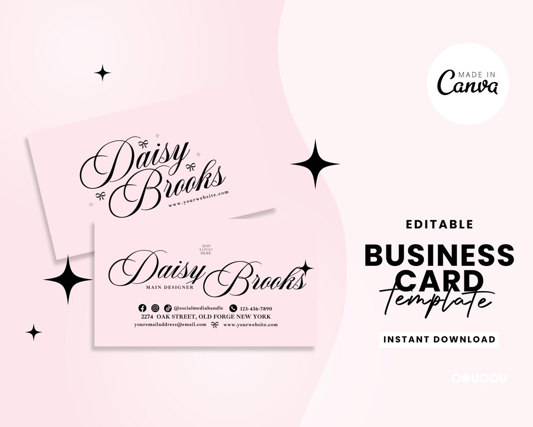 Printable Pink Business Card Template QR Code, DIY Calling Card, Modern ...